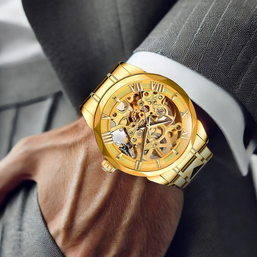 Men's automatic mechanical watch fashion belt tourbillon hollow – HANBORO